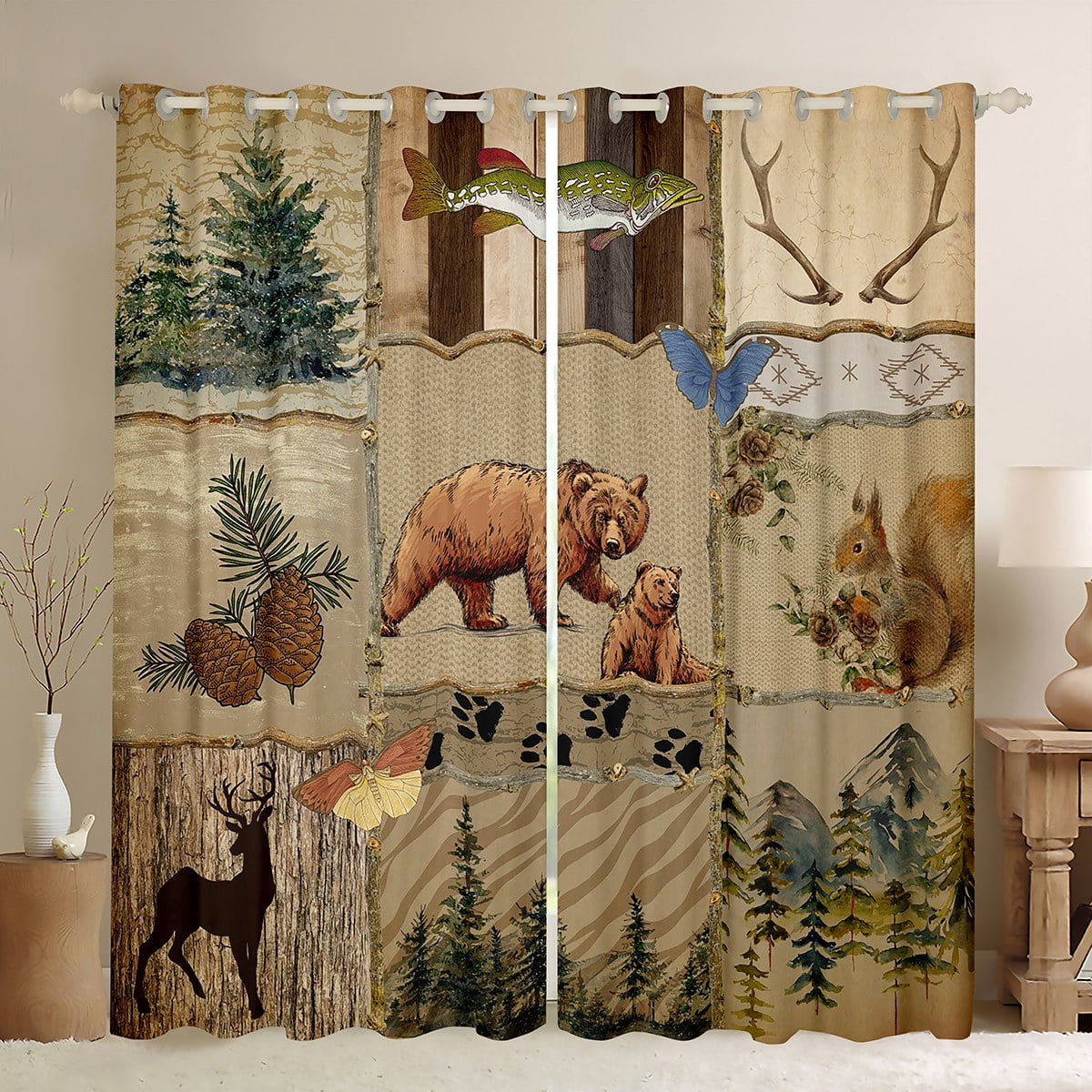 YST Rustic Cabin Window Curtains Jungle Bears Curtains & Drapes Country ...