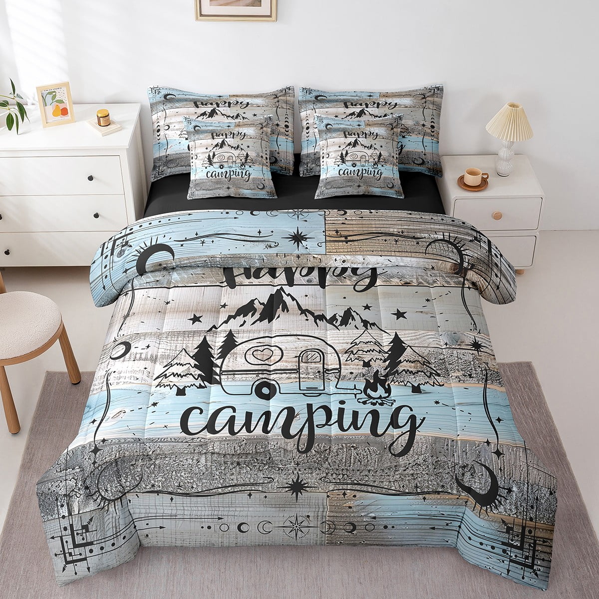 YST Rustic Camper Comforter Set 7 Piece King Camping Bunk Bed In A Bag ...