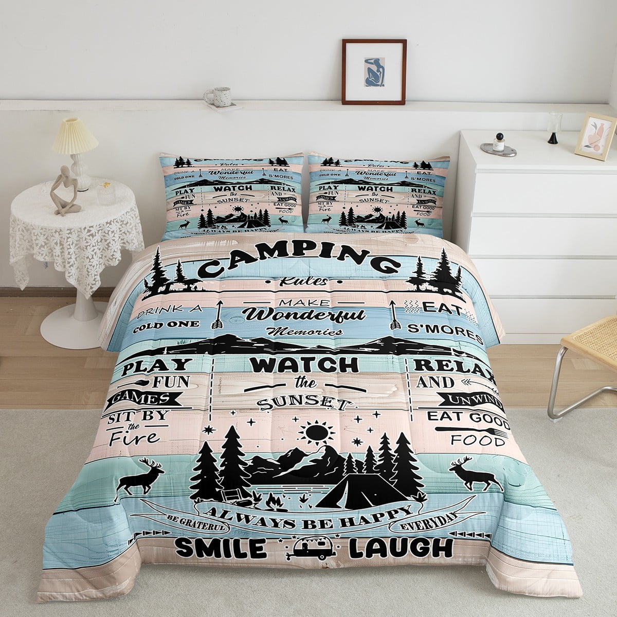 Rustic Camper Comforter Set for Cabin Lodge,Farm Style Happy Camping ...