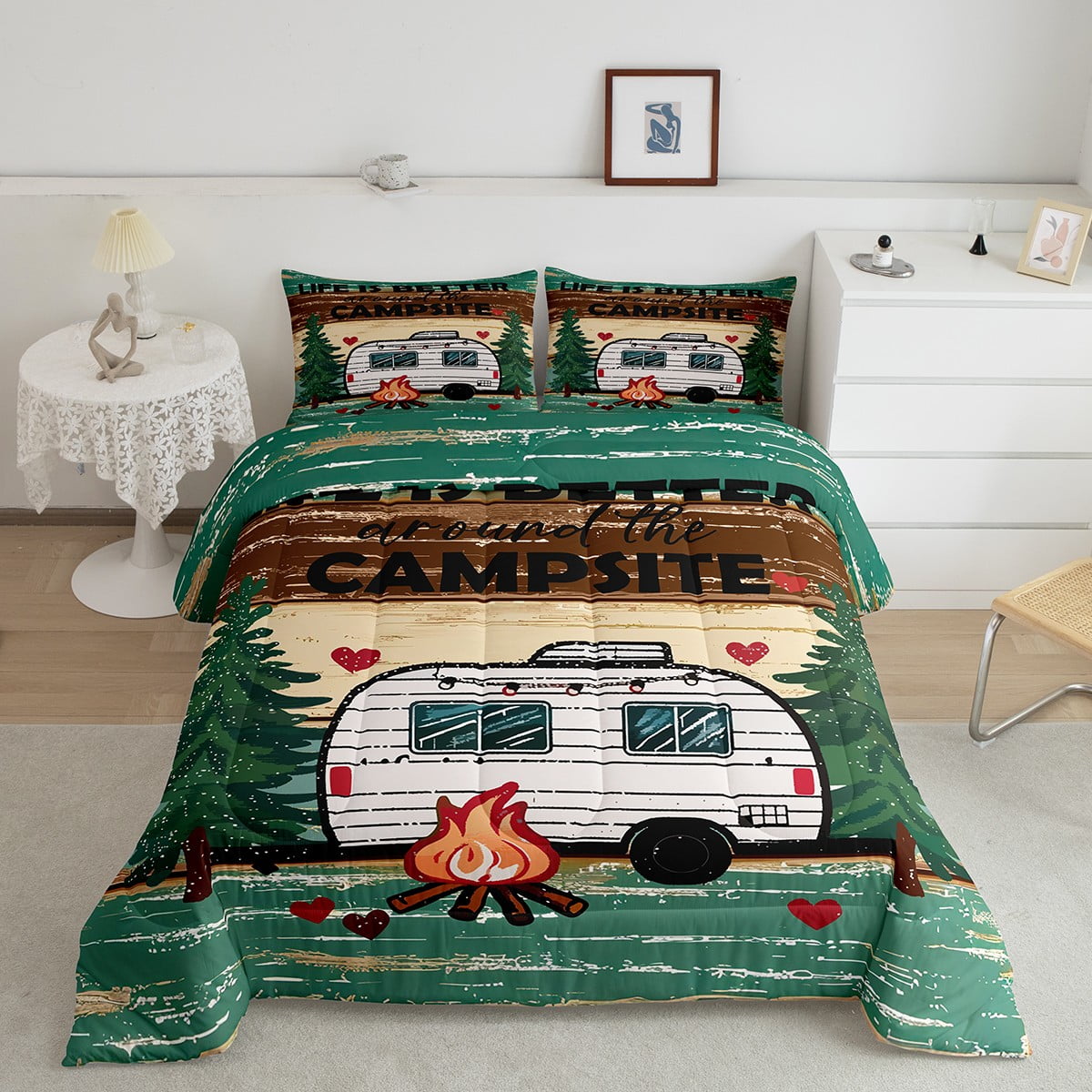 YST Rustic Camper Comforter Set Queen Rv Decorations For Inside,Happy ...