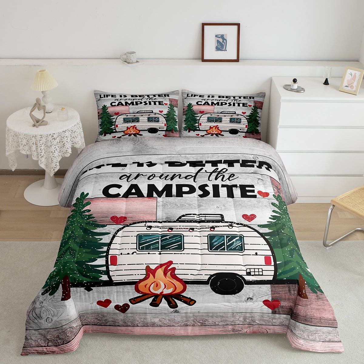 Rustic Camper Comforter Set,Twin Happy Camping Bedding Rv Decorations ...