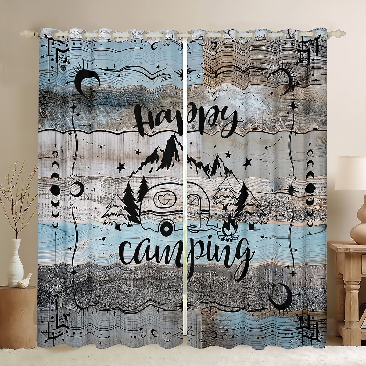 YST Rustic Camper Curtains & Drapes 42"Wx63"L Happy Camping Blackout ...