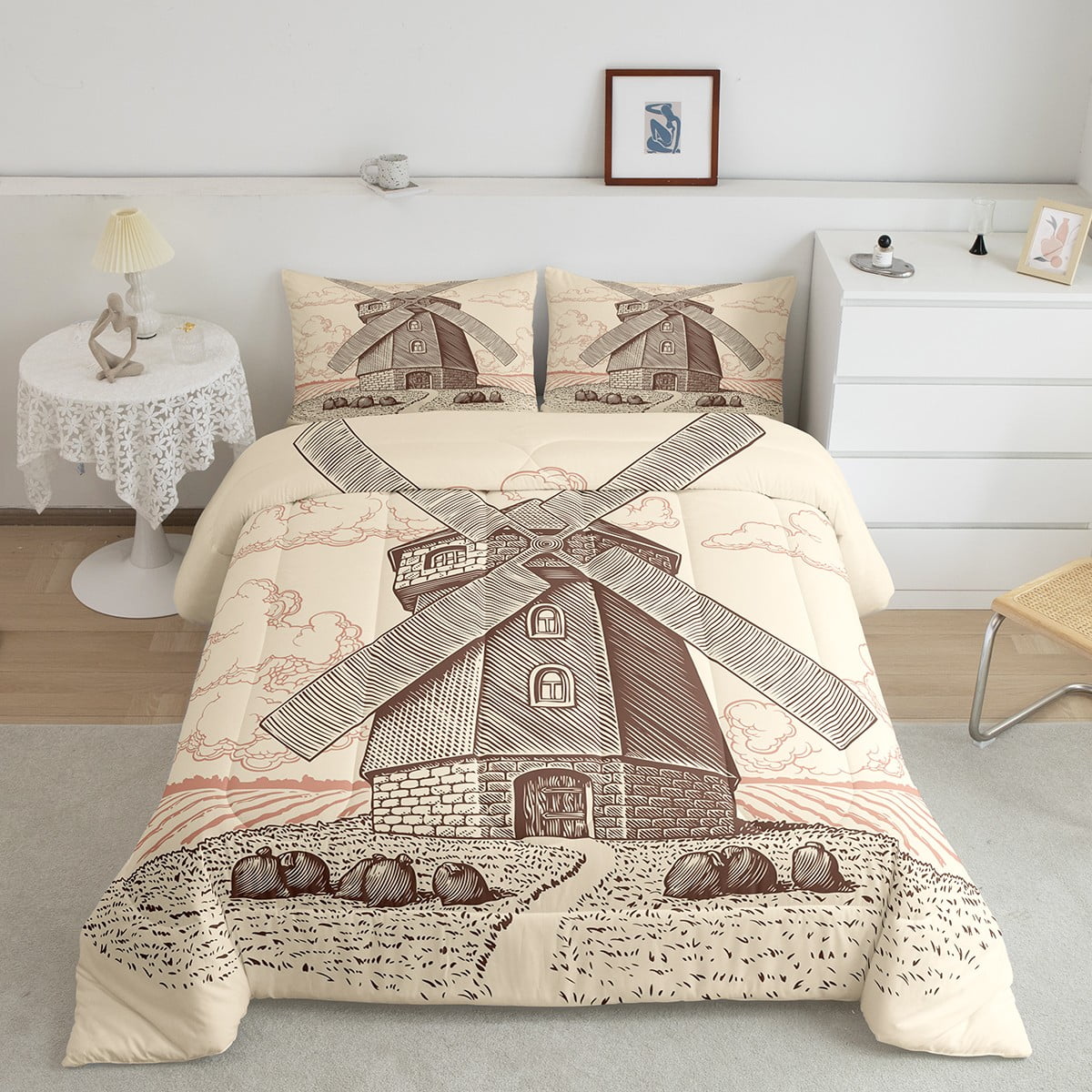 YST Rustic Comforter Set Queen Retro Windmill Bedding Set for Boys ...