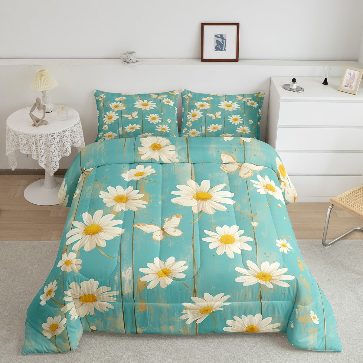 YST Rustic Daisy Comforter Set Farmhouse Butterfly King Bedding Sets ...