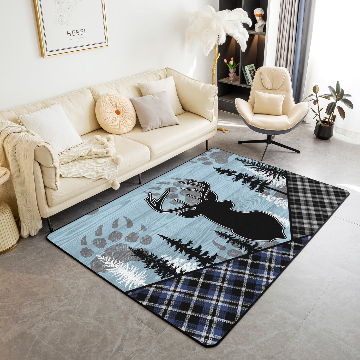 Erosebridal Rustic Deer Area Rug,Woodland Animals Indoor Floor Mat 3x5 ...