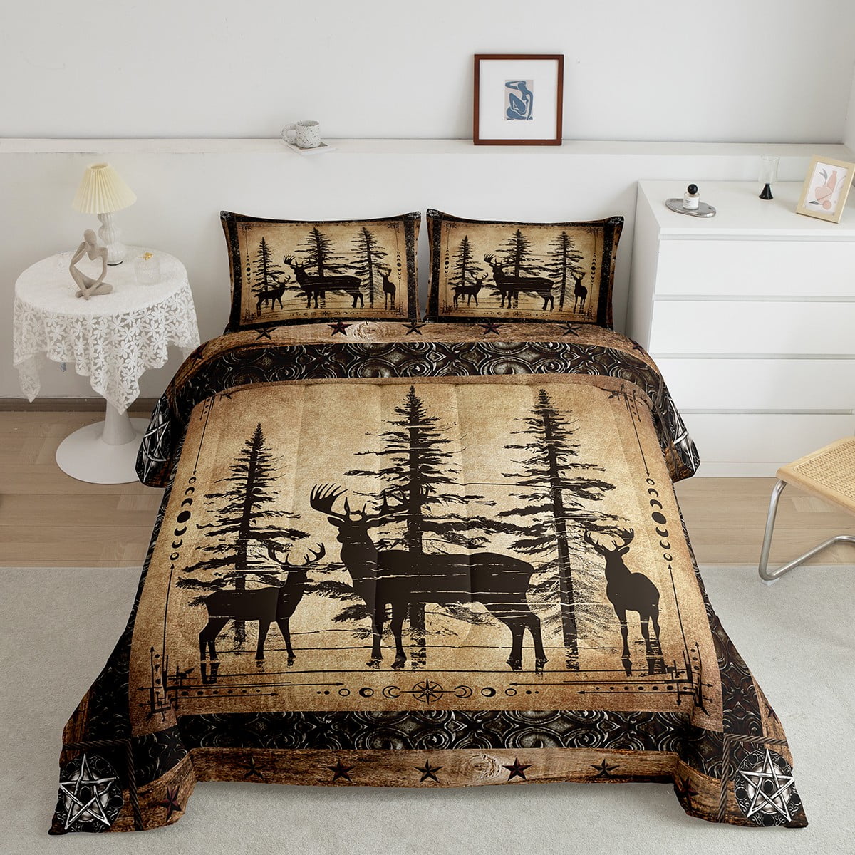 Rustic Deer Comforter Set Farmhouse Cabin Bedding Set Queen Western ...