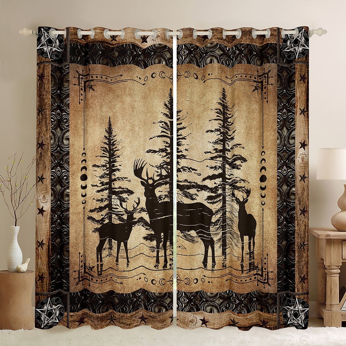 YST Rustic Deer Curtains & Drapes Farmhouse Cabin Blackout Curtains 38 ...