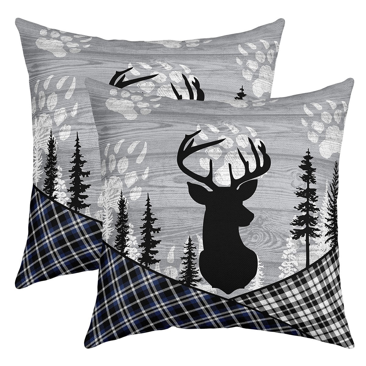 YST Rustic Deer Pillow Covers,Woodland Animal Patchwork Cushion Covers ...