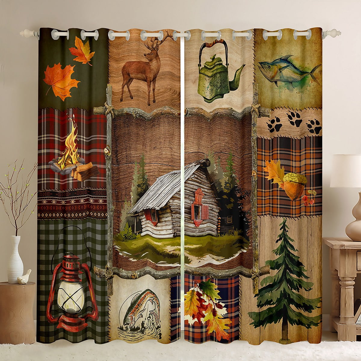 YST Rustic Deer Window Curtains Cabin Wild Animal Moose Elk Curtains ...