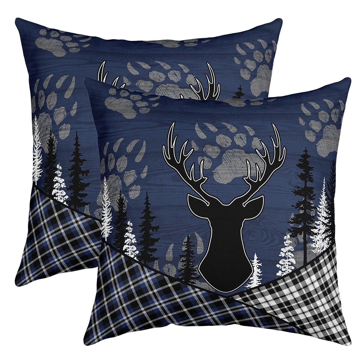 YST Rustic Elk Deer Pillow Covers 24x24 inch set of 2,Checkered Buffalo ...