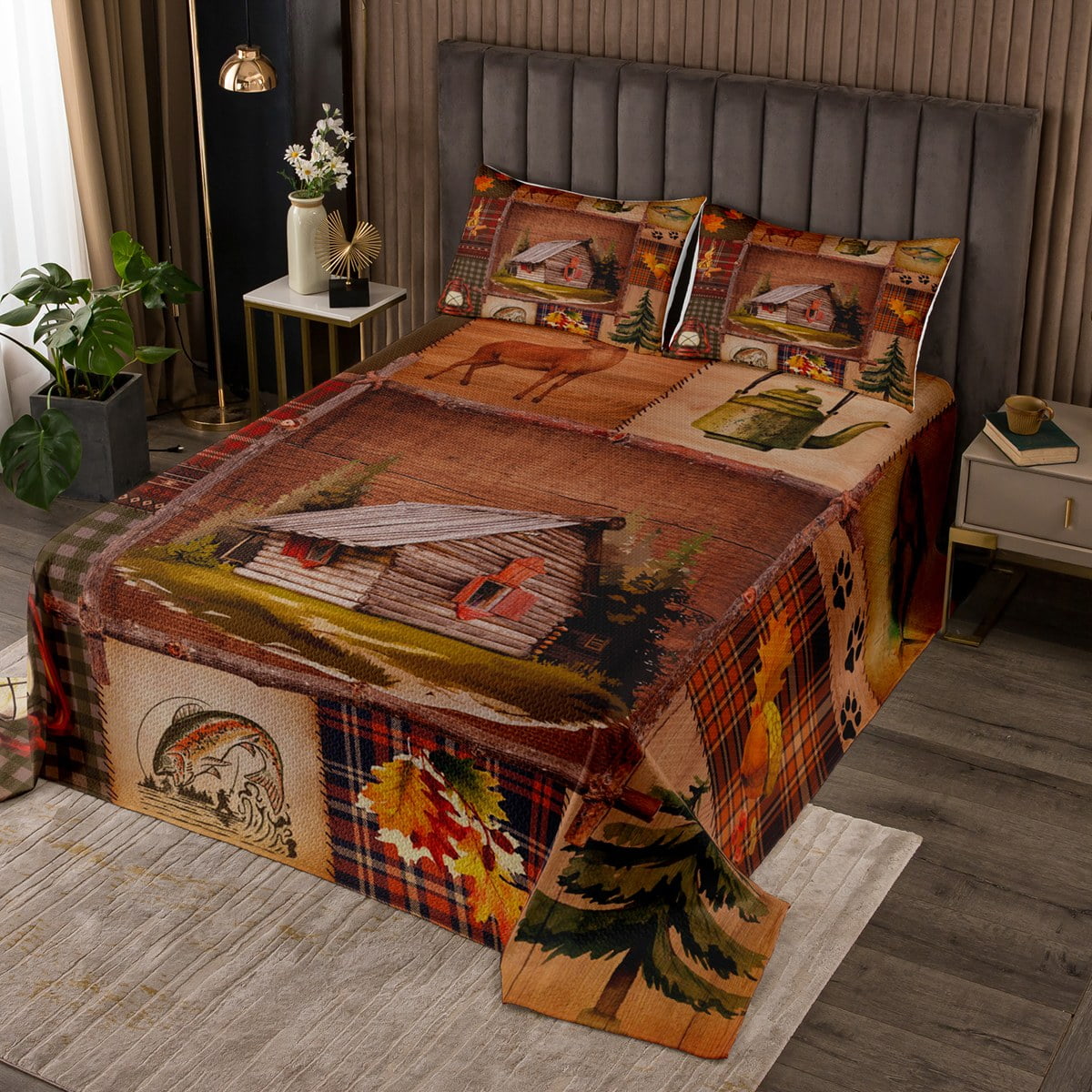 YST Rustic Elk Queen Bed Cover with 2 Pillowcases Cabin Wild Animal ...