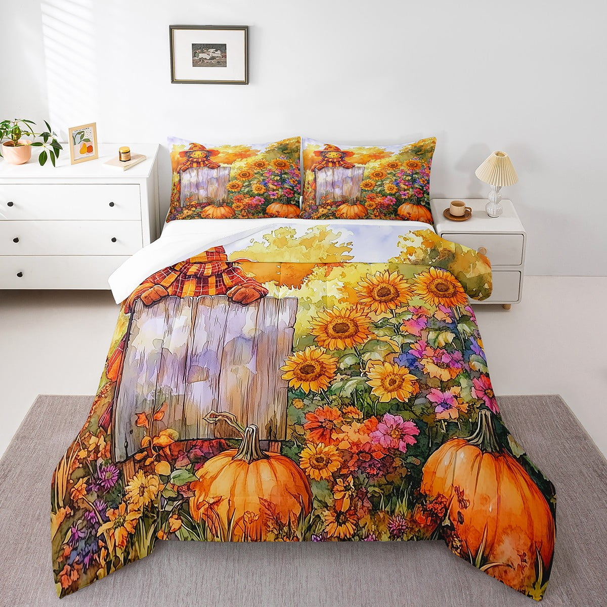 Rustic Fall Bedding Sets Farmhouse Scarecrow Comforter Country Pastoral ...