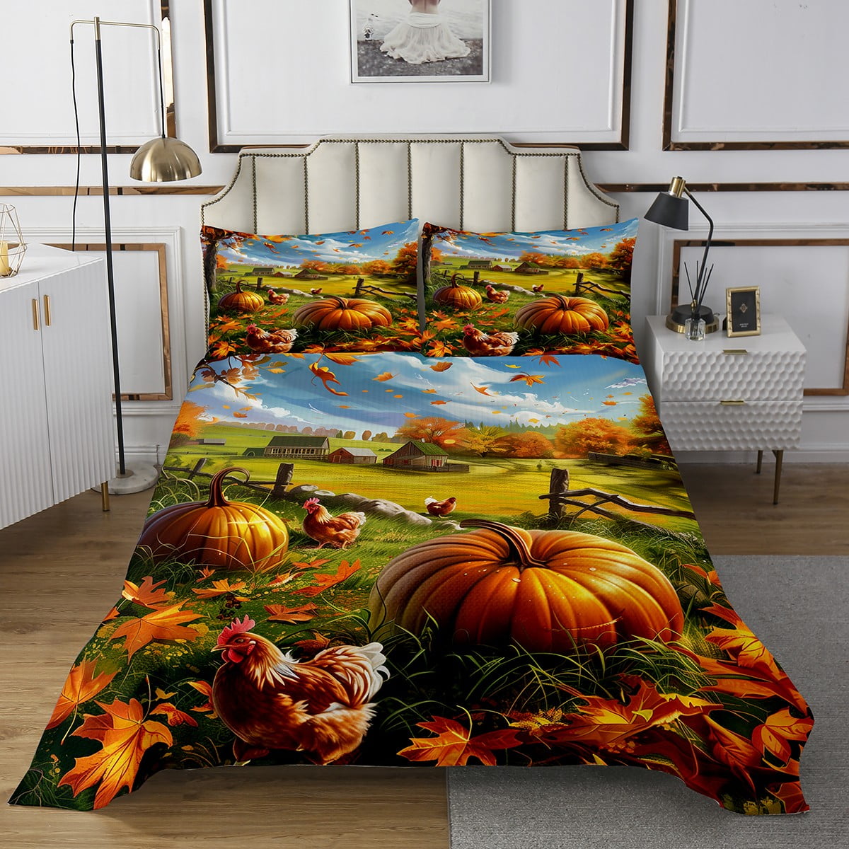 YST Rustic Fall Bedspread Set Twin Farmhouse Pumpkin Quilt Set Country ...