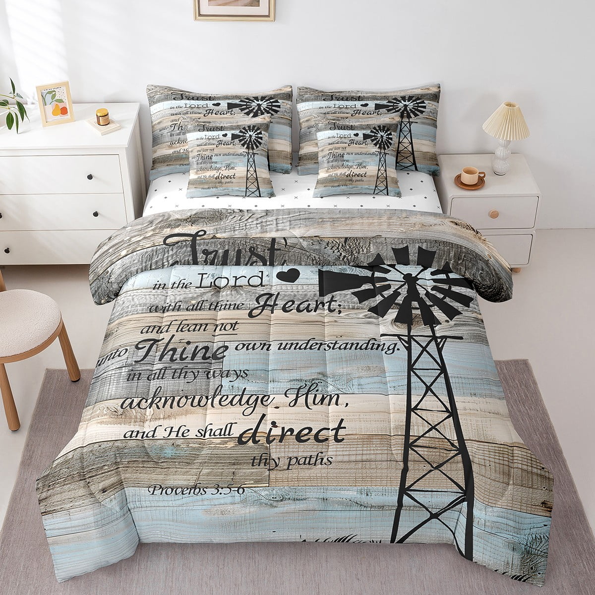 Rustic Farmhouse Bed In A Bag Twin Country Windmill Comforter Set 7 ...