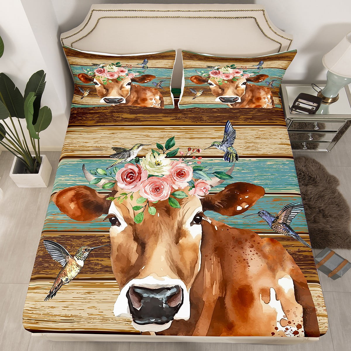 YST Rustic Farmhouse Bed Sheets Brown Bull Cow Print Bed Set 2Pcs Twin ...