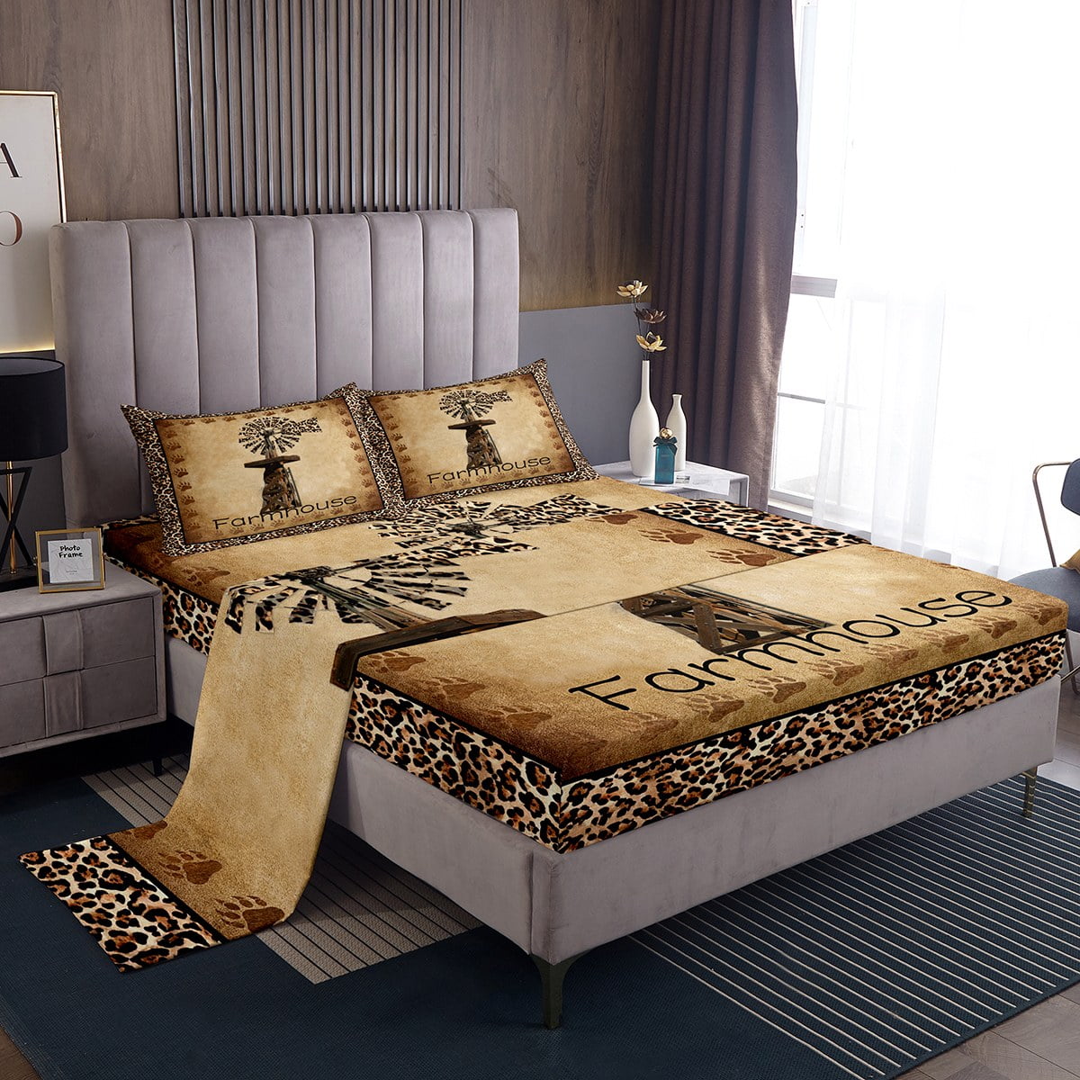 YST Rustic Farmhouse Bed Sheets Set Brown Leopard Print King Size Sheet ...