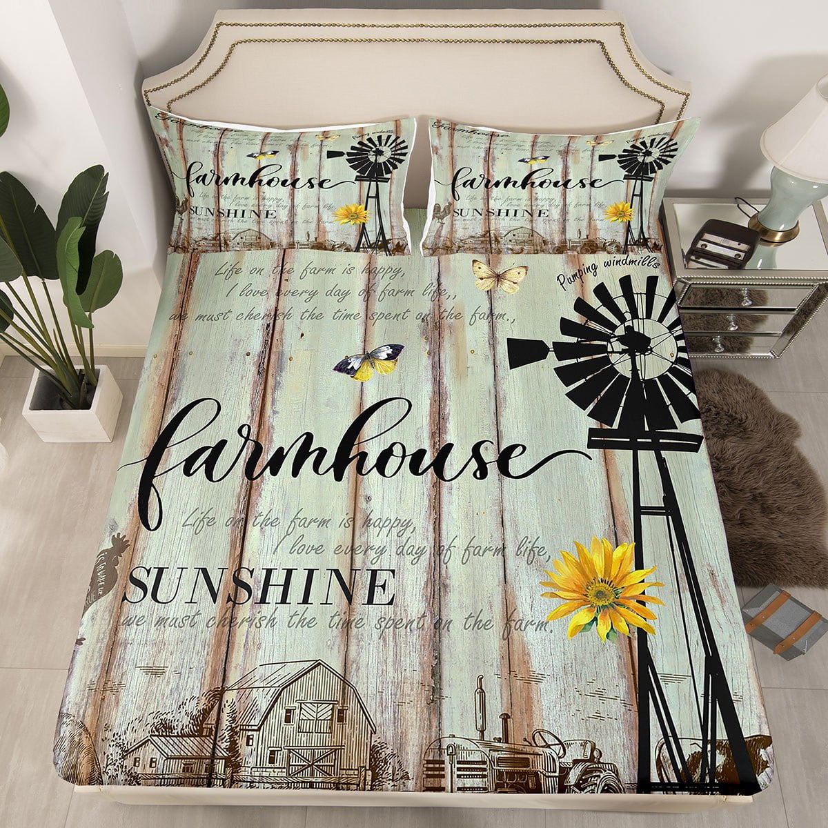 YST Rustic Farmhouse Bedding Set Full Size, Country Windmill Bed Sheets ...