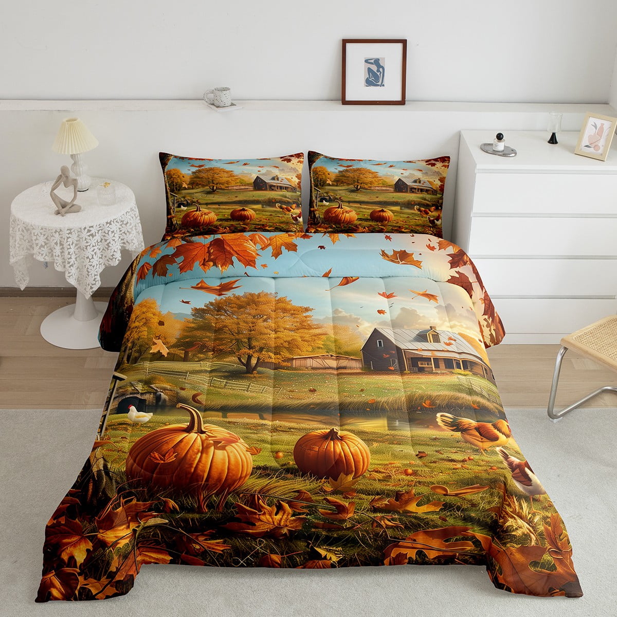YST Rustic Farmhouse Bedding Sets Queen Fall Harvest Pumpkin Comforter ...