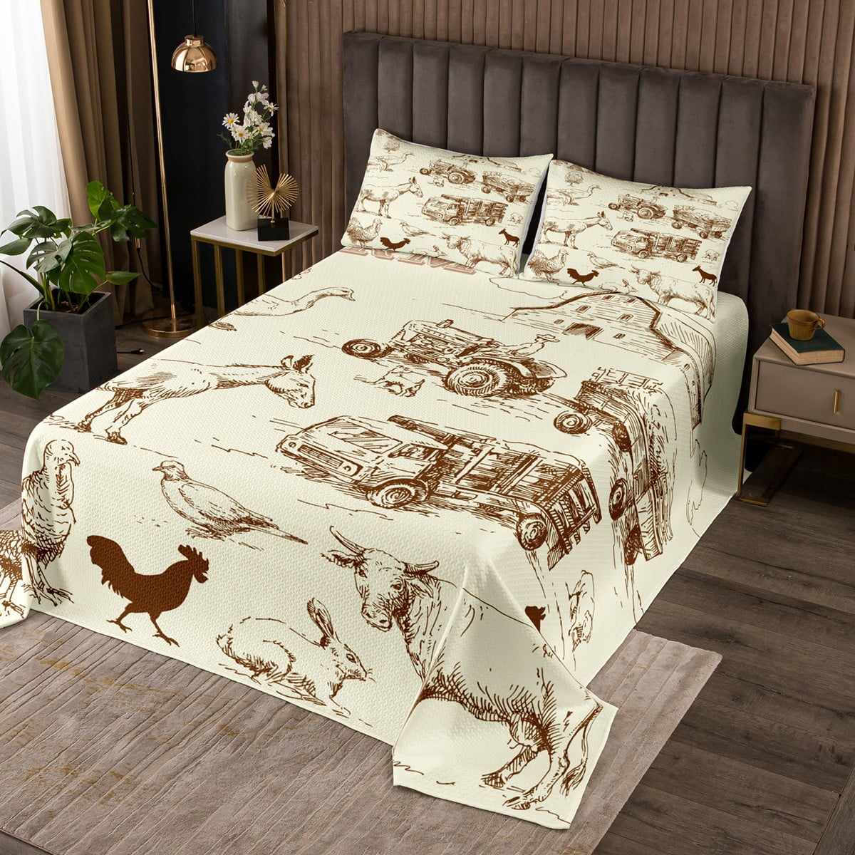YST Rustic Farmhouse Bedspread Twin Size Farm Animal Quilt Set, Cow ...