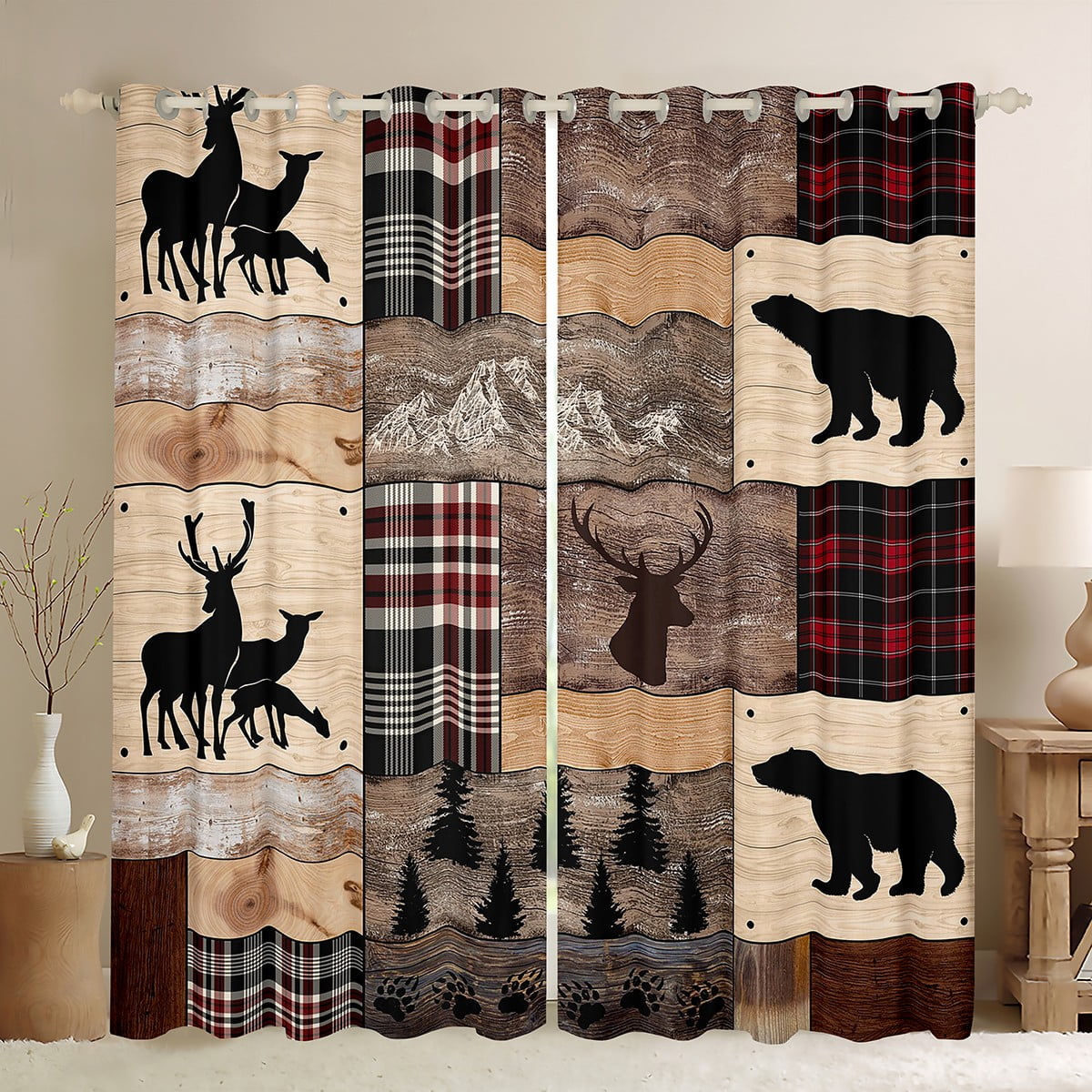 YST Rustic Farmhouse Blackout Curtains Cabin Decor,Hunting Deer Bear ...