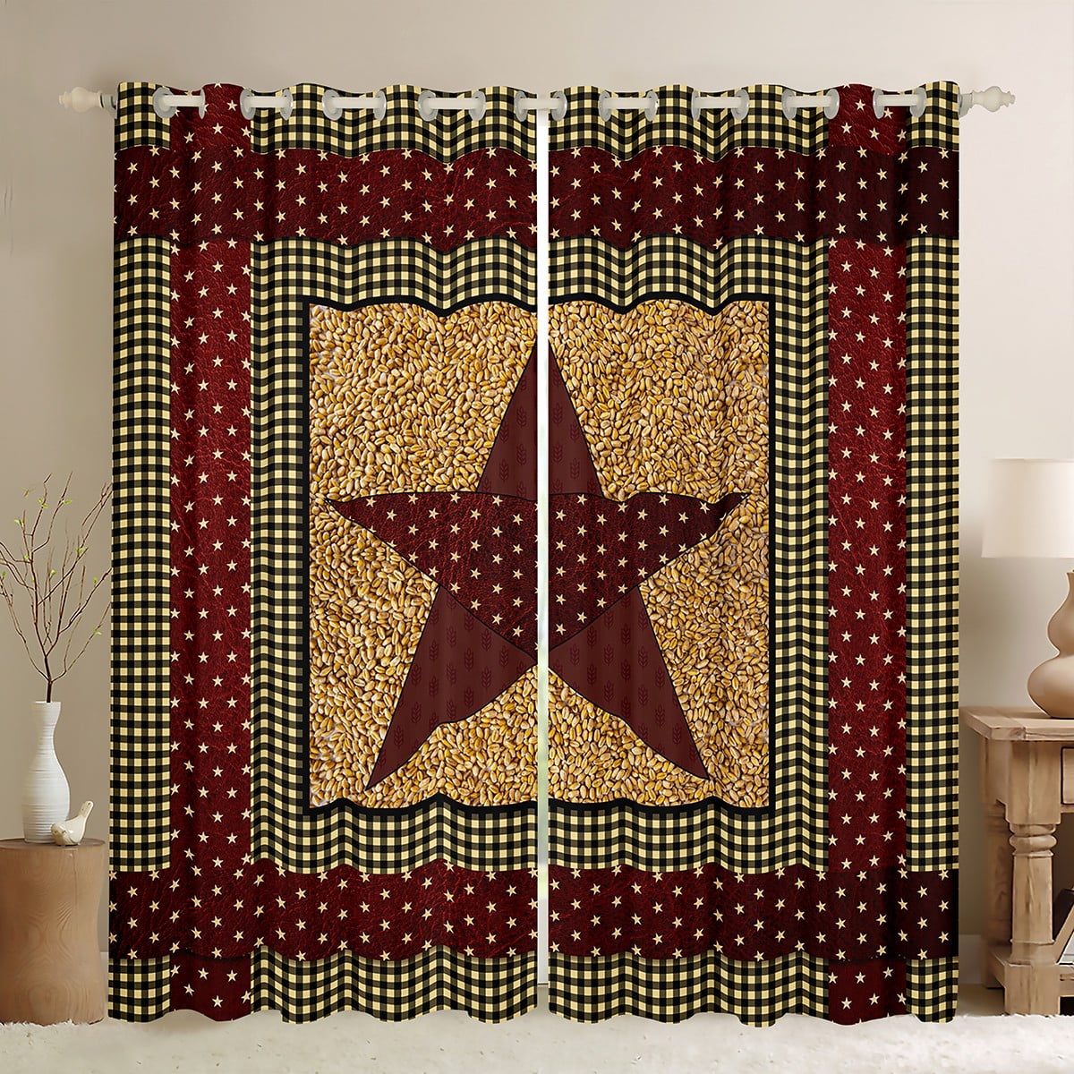 YST Rustic Farmhouse Blackout Curtains,Country Texas Star Curtains for ...