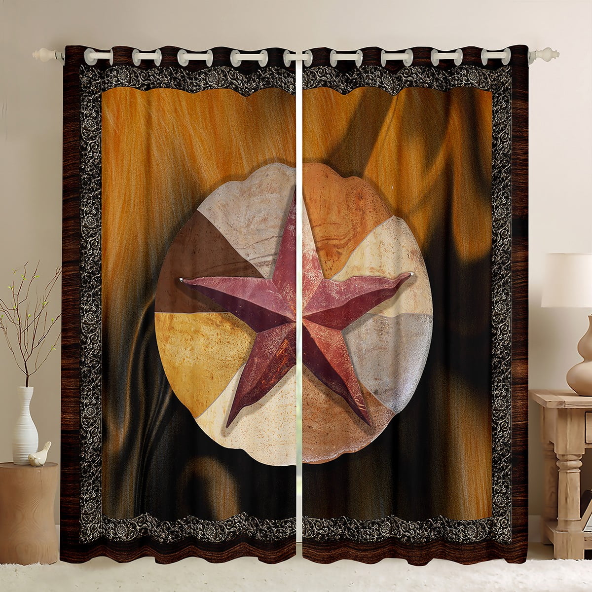 YST Rustic Farmhouse Blackout Curtains,Western Texas Star Curtains 42 ...