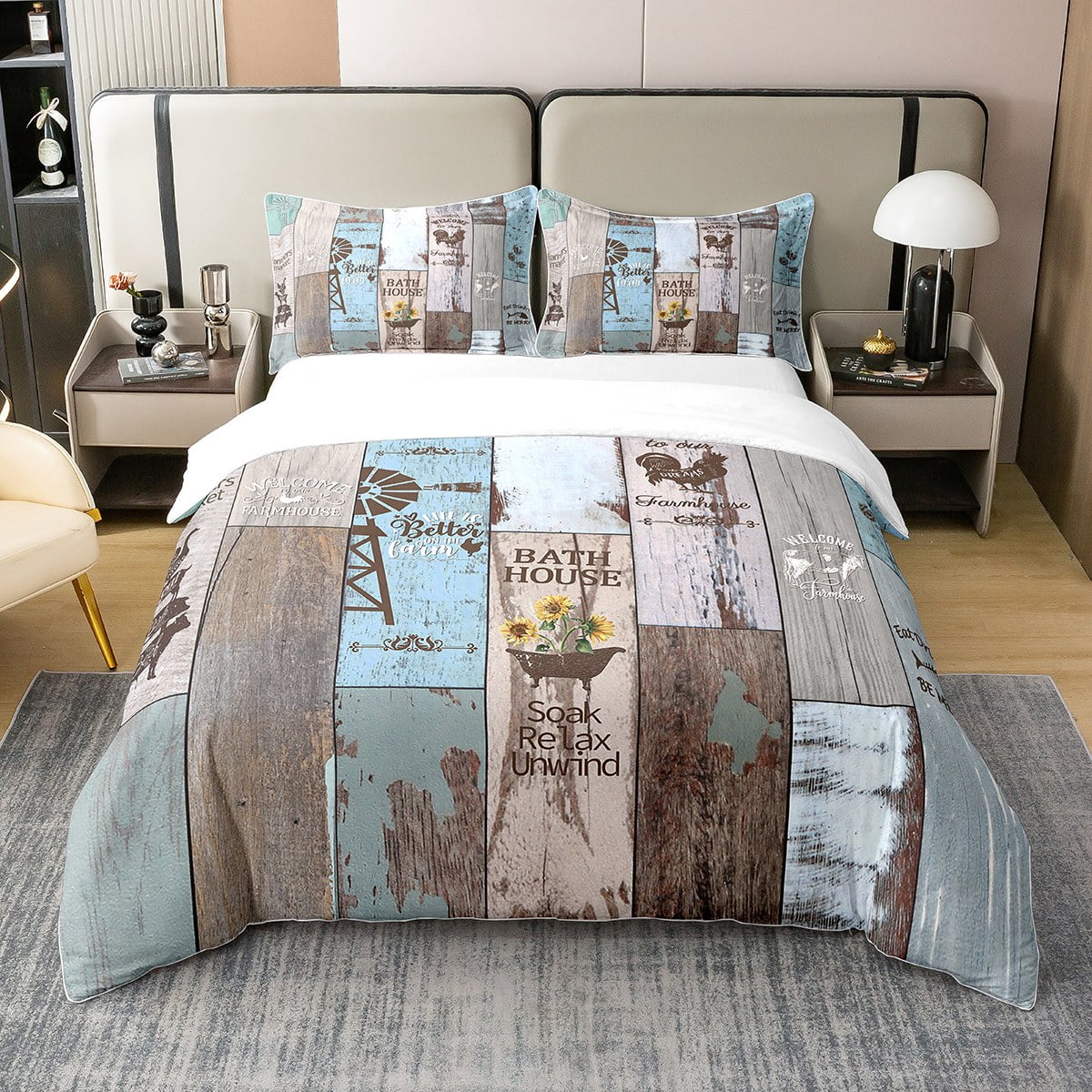 YST Rustic Farmhouse Cabin 100% Organic Cotton Duvet Cover,Retro ...