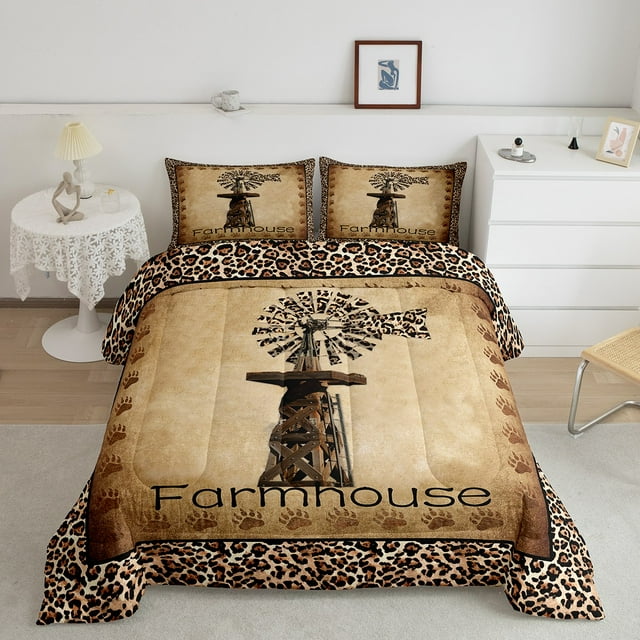 Yst Rustic Farmhouse Comforter Set King Brown Leopard Print Bedding Set