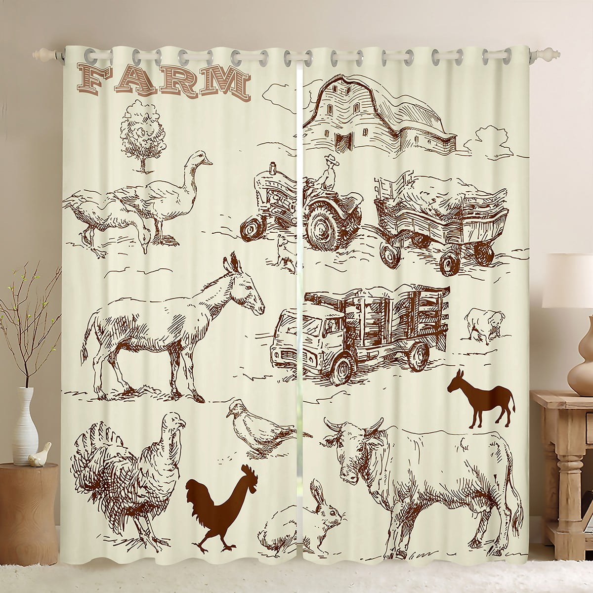 YST Rustic Farmhouse Curtains & Drapes Farm Animal Blackout Curtains ...