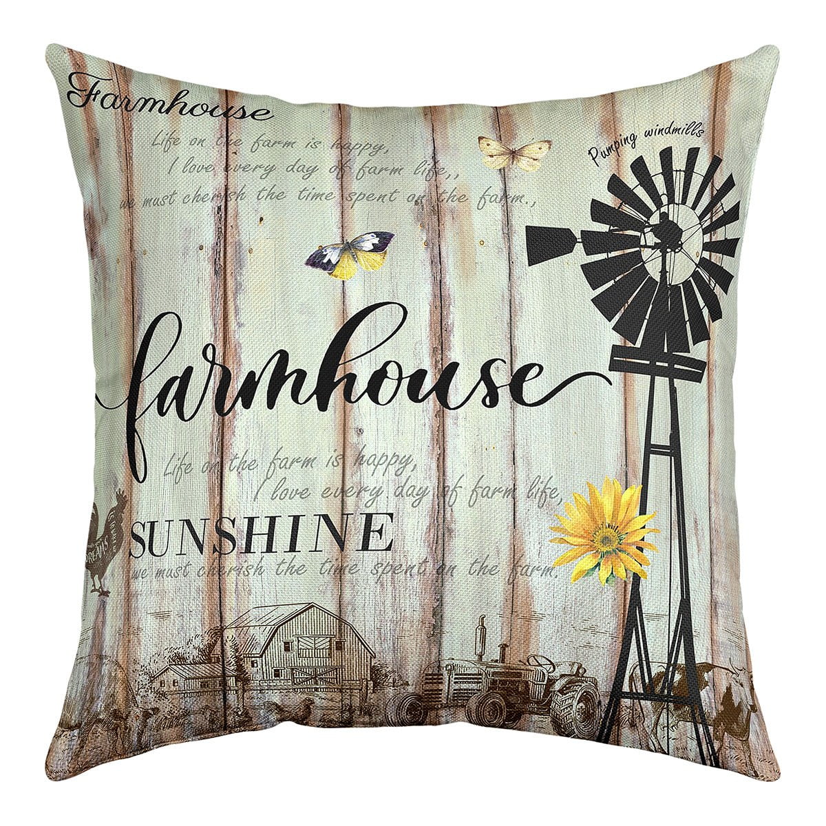 YST Rustic Farmhouse Cushion Case 24x24 inch,Country Windmill Throw ...