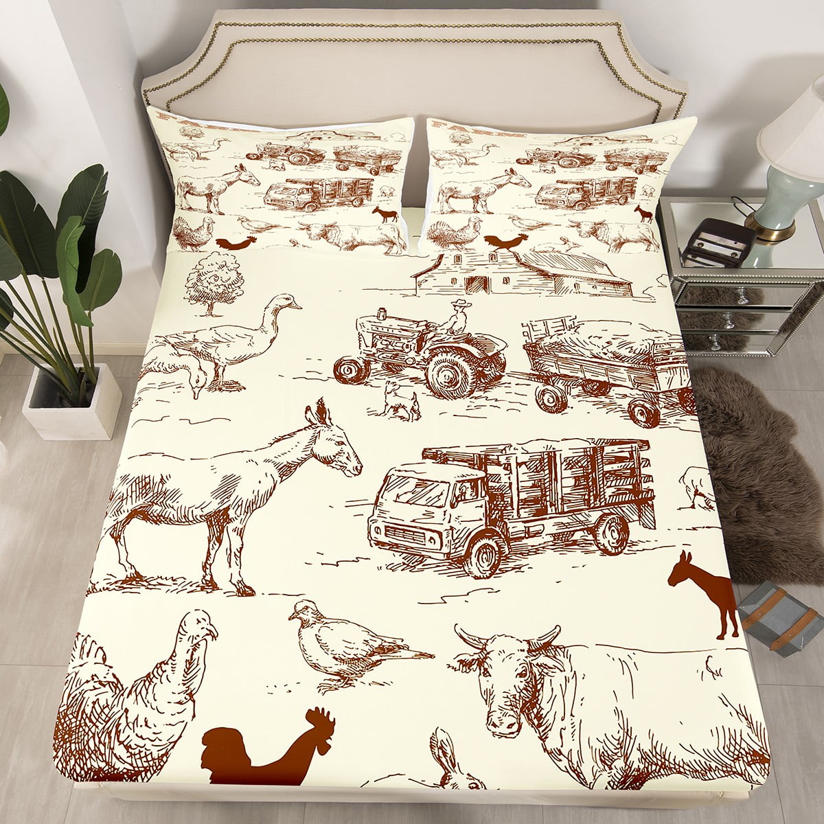 YST Rustic Farmhouse Full Fitted Sheet Farm Animal Sheets, Cow Goat ...