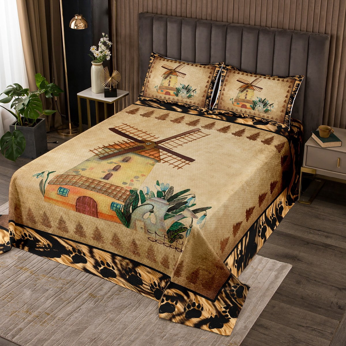 YST Rustic Farmhouse Queen Quilt Set Vintage Windmill Coverlet Set ...