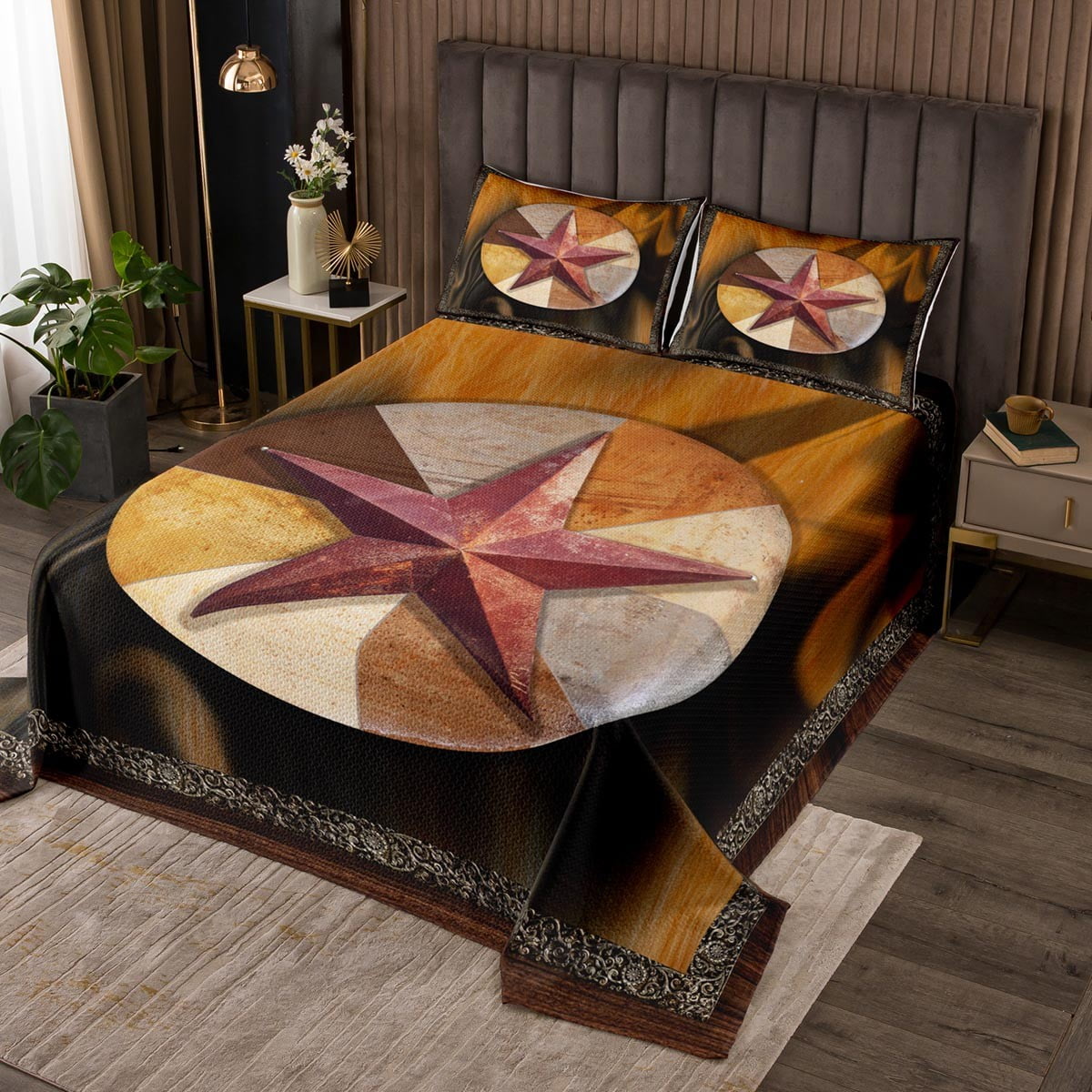 YST Rustic Farmhouse Quilt Set,Western Texas Star Bedspread Set King ...