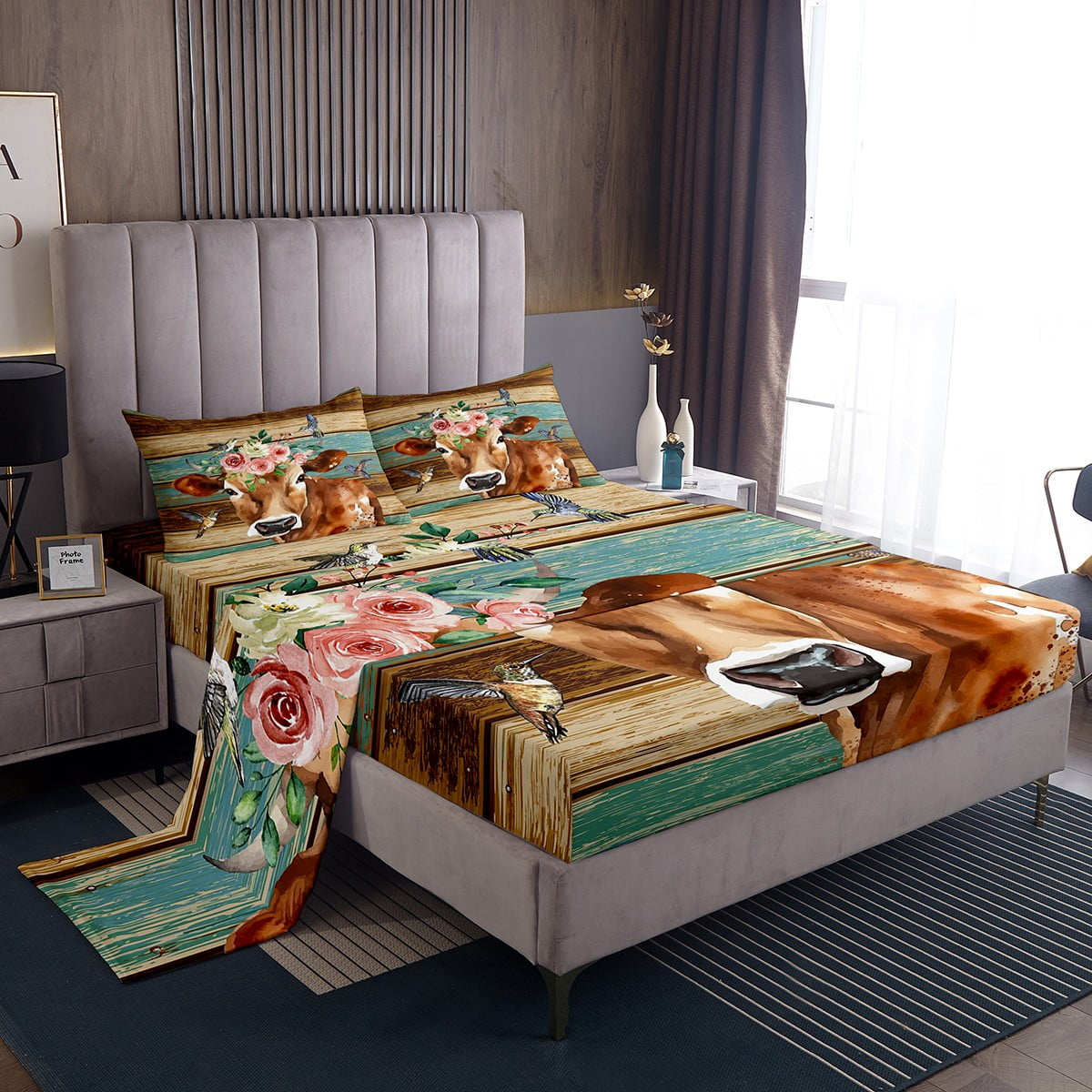 YST Rustic Farmhouse Sheet Set Brown Bull Cow Print Sheets 4Pcs Queen ...