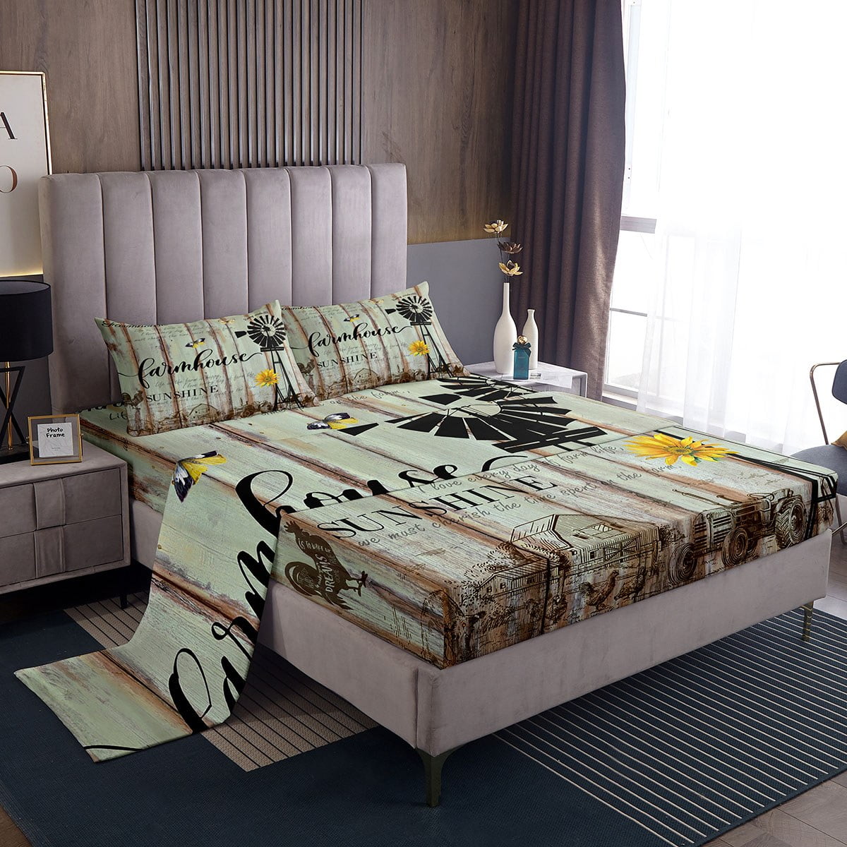 Rustic Farmhouse Sheets Queen Size, Country Windmill Sheet Set Windmill ...