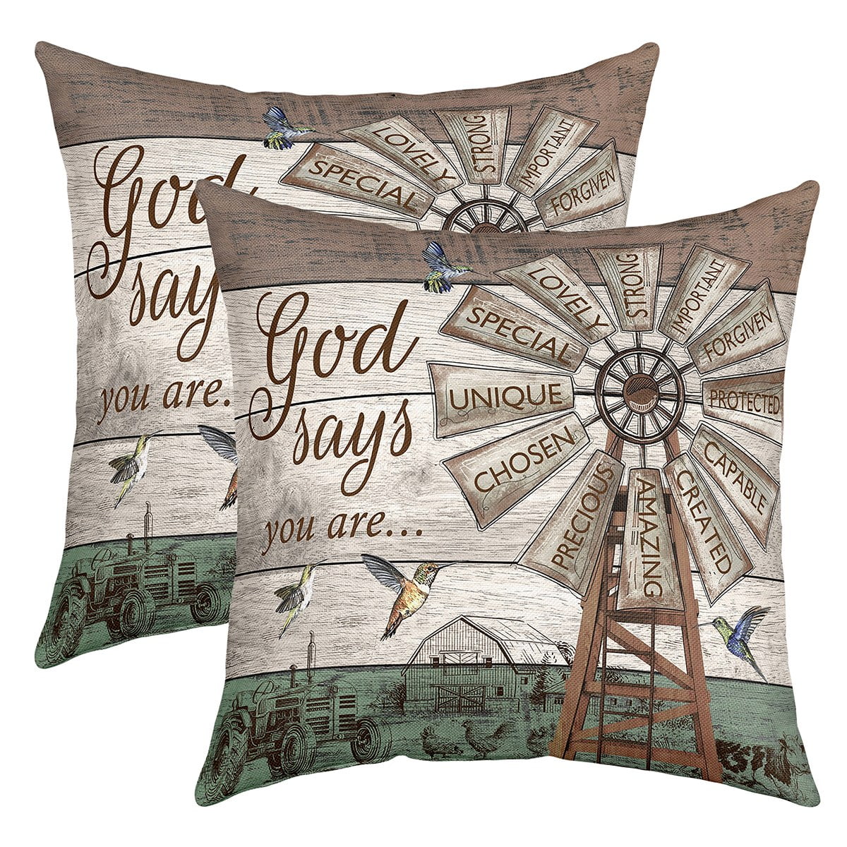 YST Rustic Farmhouse Throw Pillow Covers,Vintage Country Windmill ...