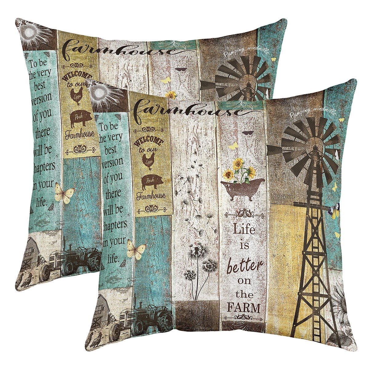 Rustic Farmhouse Throw Pillow Covers,Windmill Cushion Covers 20x20 inch ...