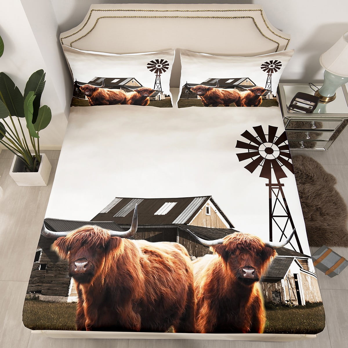 YST Rustic Highland Cow Bed Sheets Full Farm Longhorn Bull Cattle ...