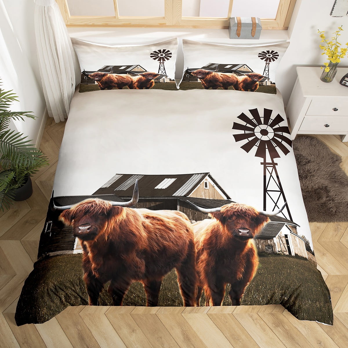 YST Rustic Highland Cow Comforter Cover Full Farm Longhorn Bull Cattle Bedding Set Western ...