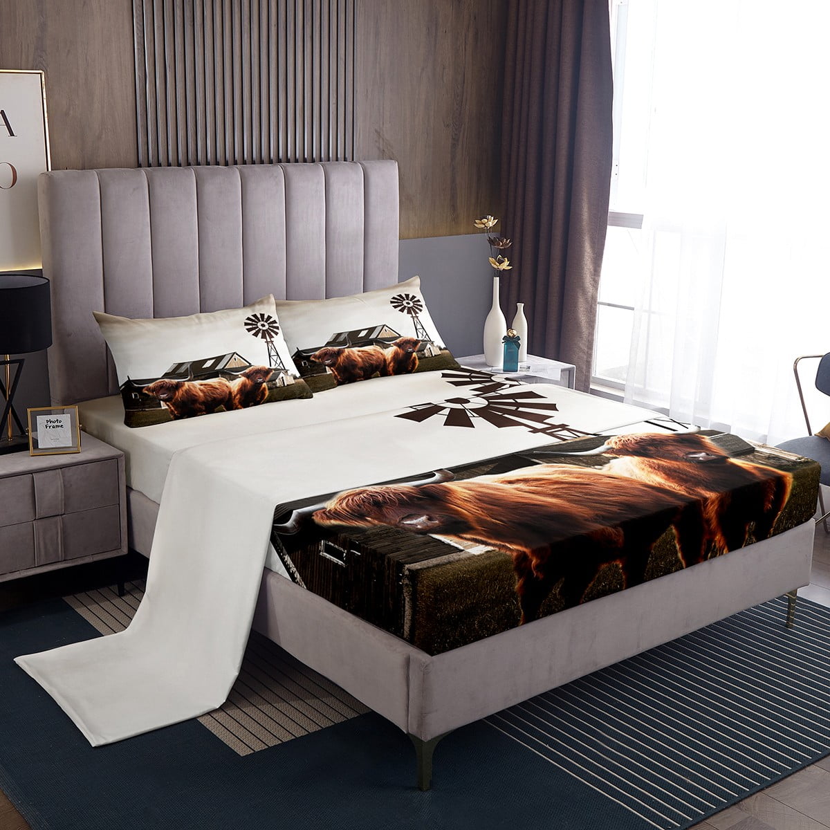 Erosebridal Rustic Highland Cow Sheet Set King Farm Longhorn Bull ...