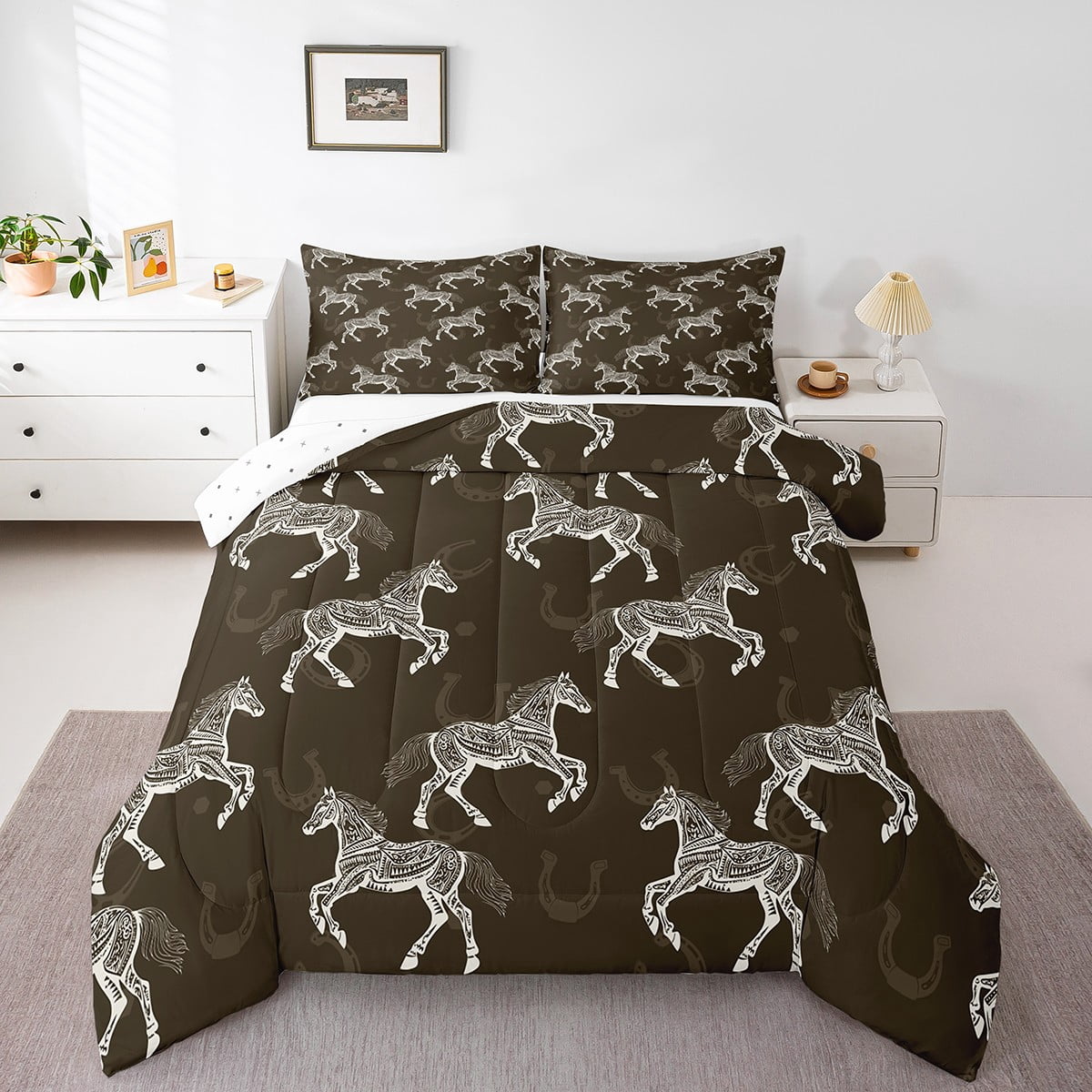 YST Rustic Horse Comforter Set,Western Galloping Horse Bedding Set King ...