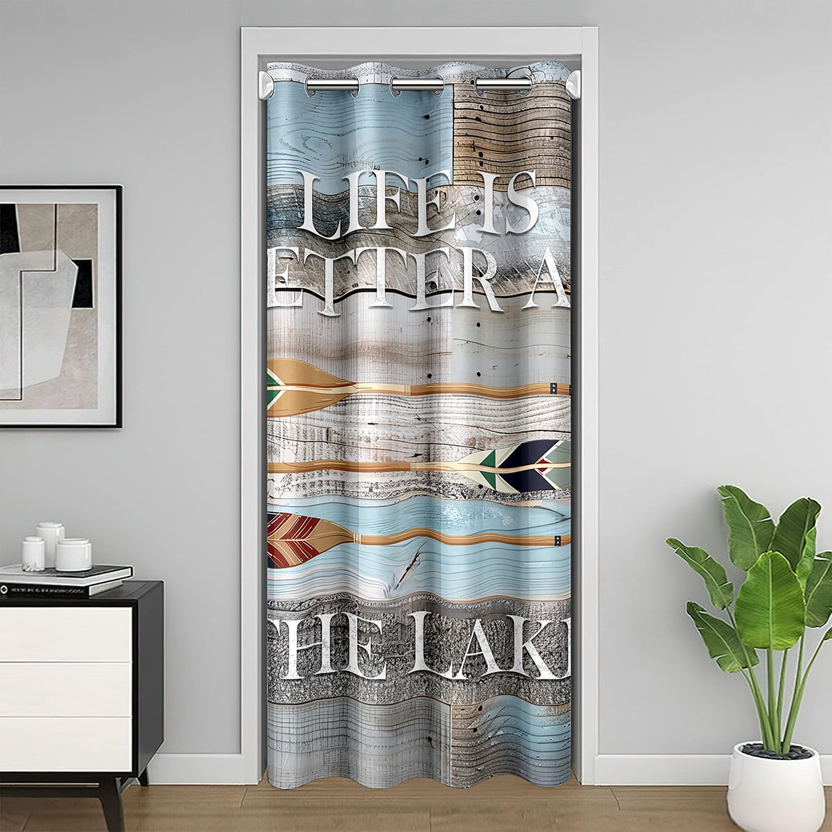 YST Rustic Lake Cabin Blackout Curtain Lake Paddle Decor Door Curtain ...