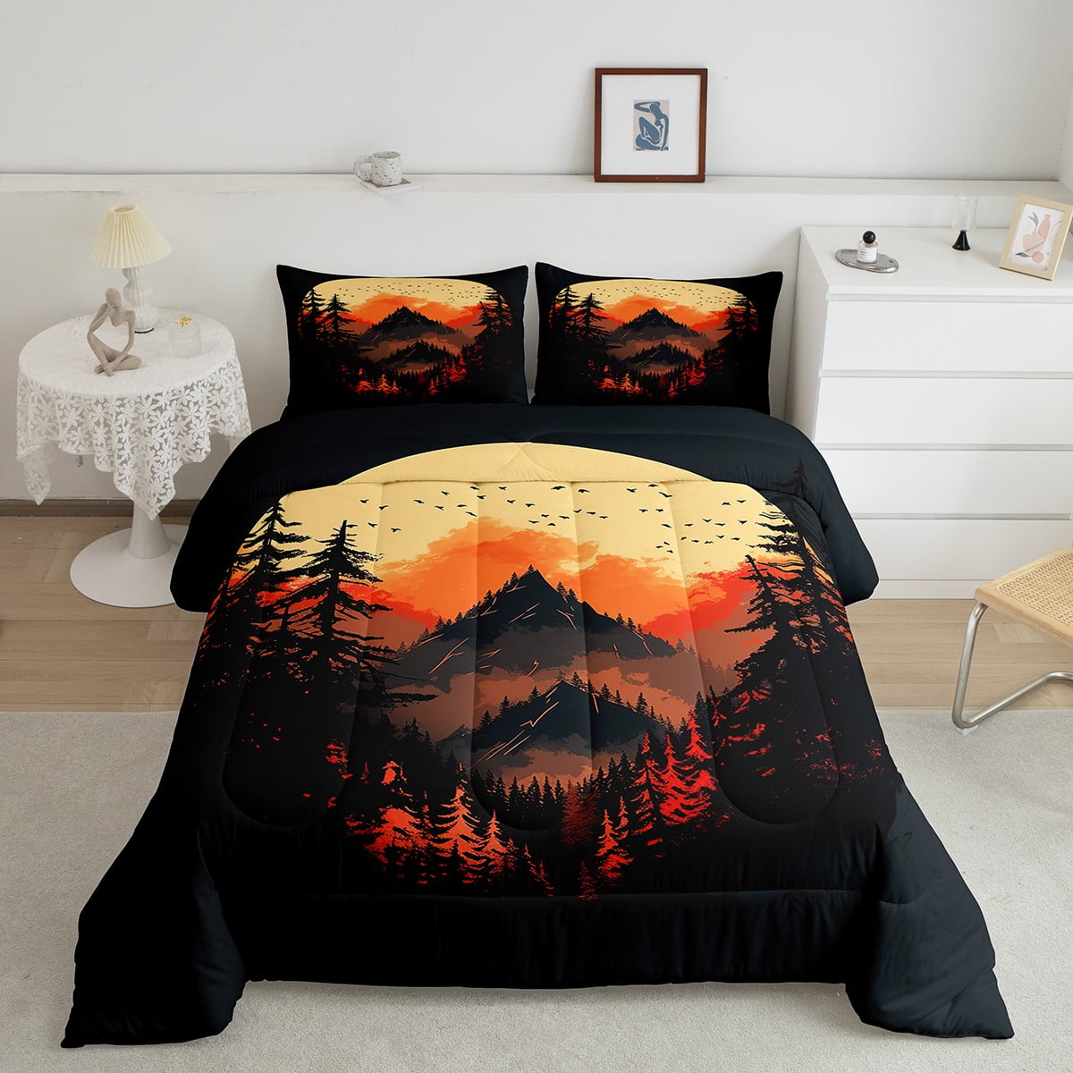 Rustic Landscape Comforter Set Farmhouse Decor Bedding Full, Woodland ...