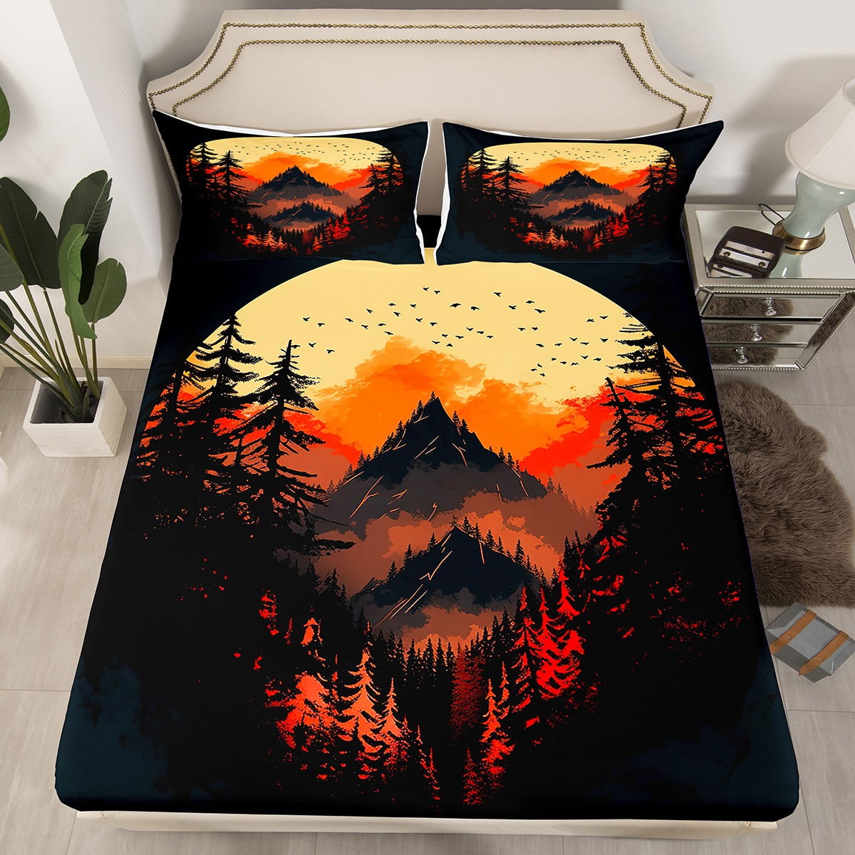 YST Rustic Landscape Fitted Sheet Farmhouse Decor Sheets Full, Woodland ...