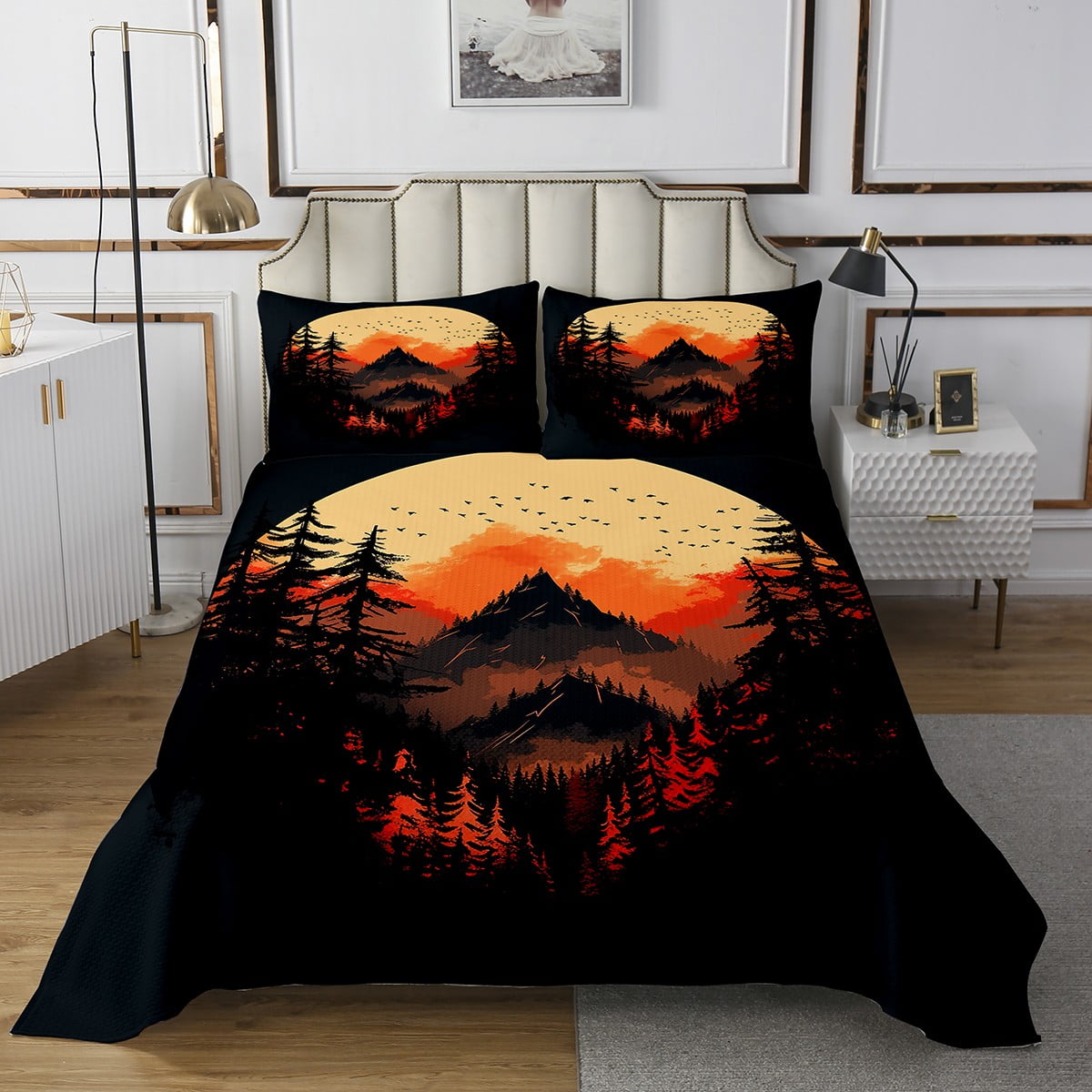 YST Rustic Landscape Quilt Set Farmhouse Decor Bed Set King, Woodland ...