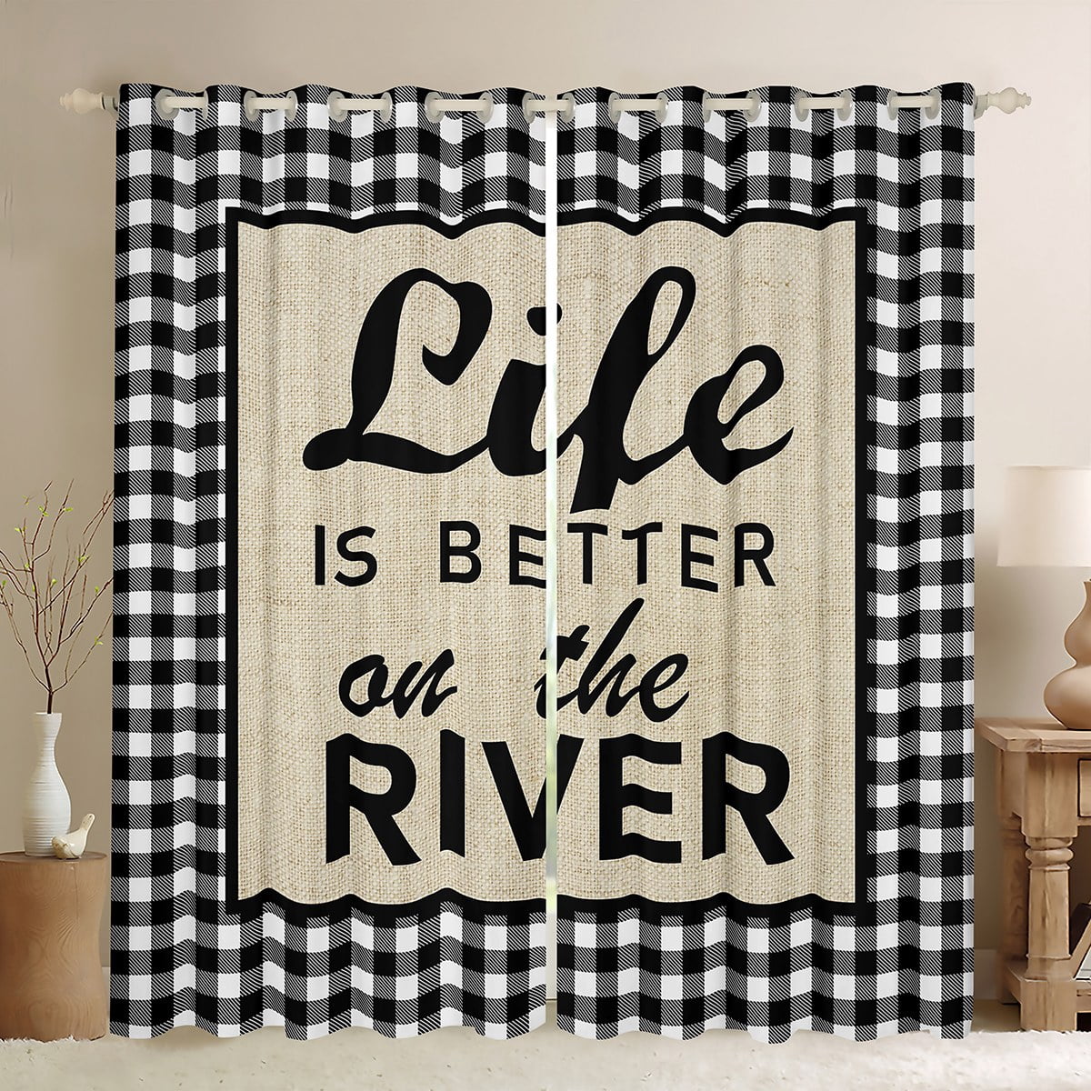 Rustic Lodge Cabin 30%-50% Blackout Curtains Black White Brown Curtains ...