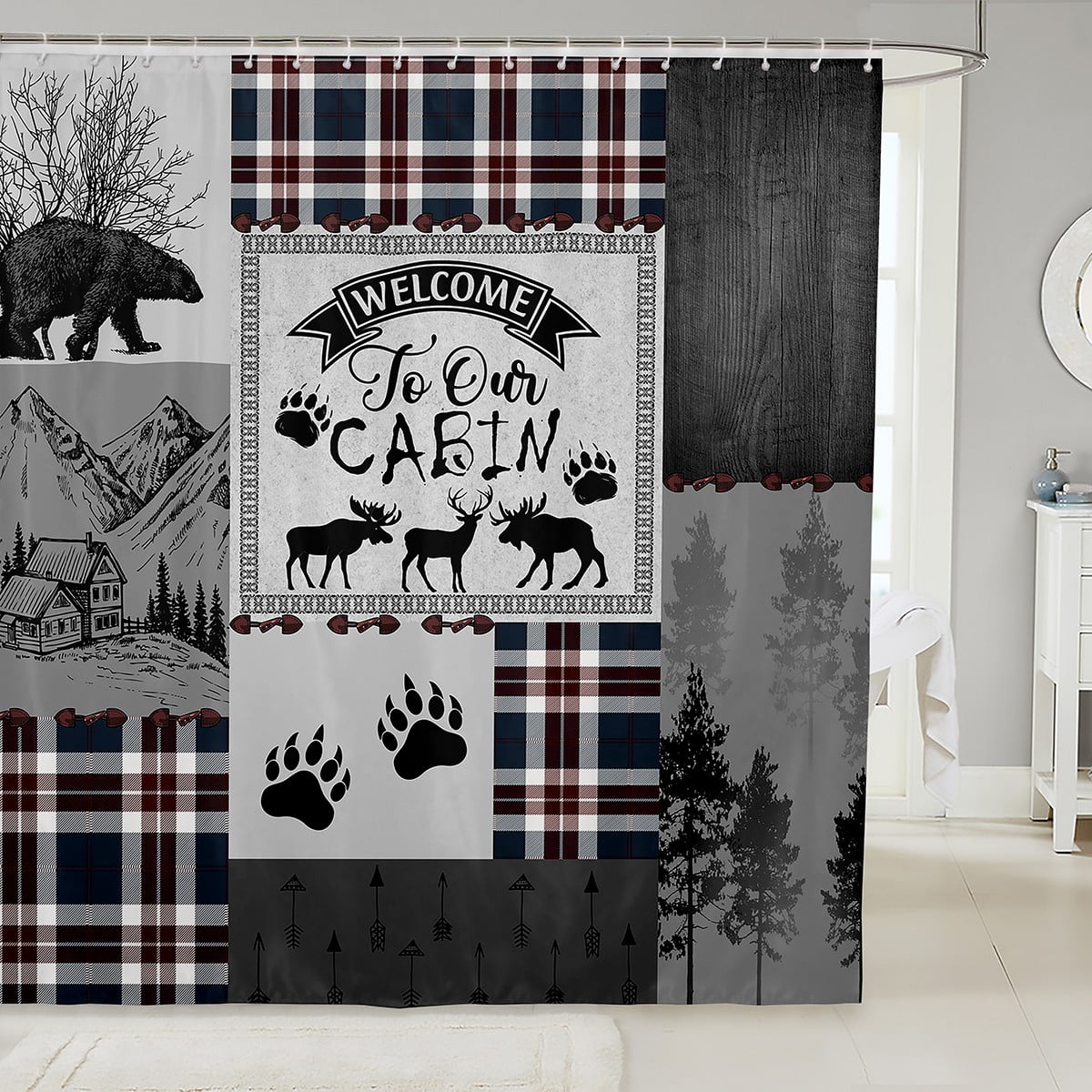 Erosebridal Rustic Patchwork Bath Curtain, Country Cabin Shower Curtain ...