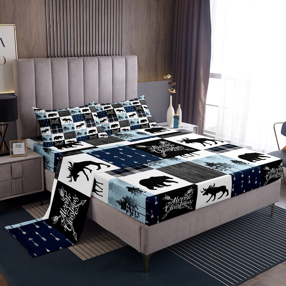 Erosebridal Rustic Patchwork Bed Sheets Full, Bear Deer Fitted Sheet ...