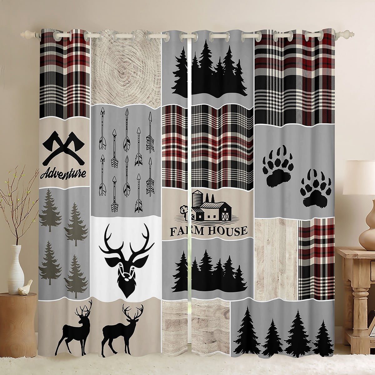 Rustic Patchwork 30%-50% Blackout Curtains 38"Wx45"L 2 Panels, Retro ...