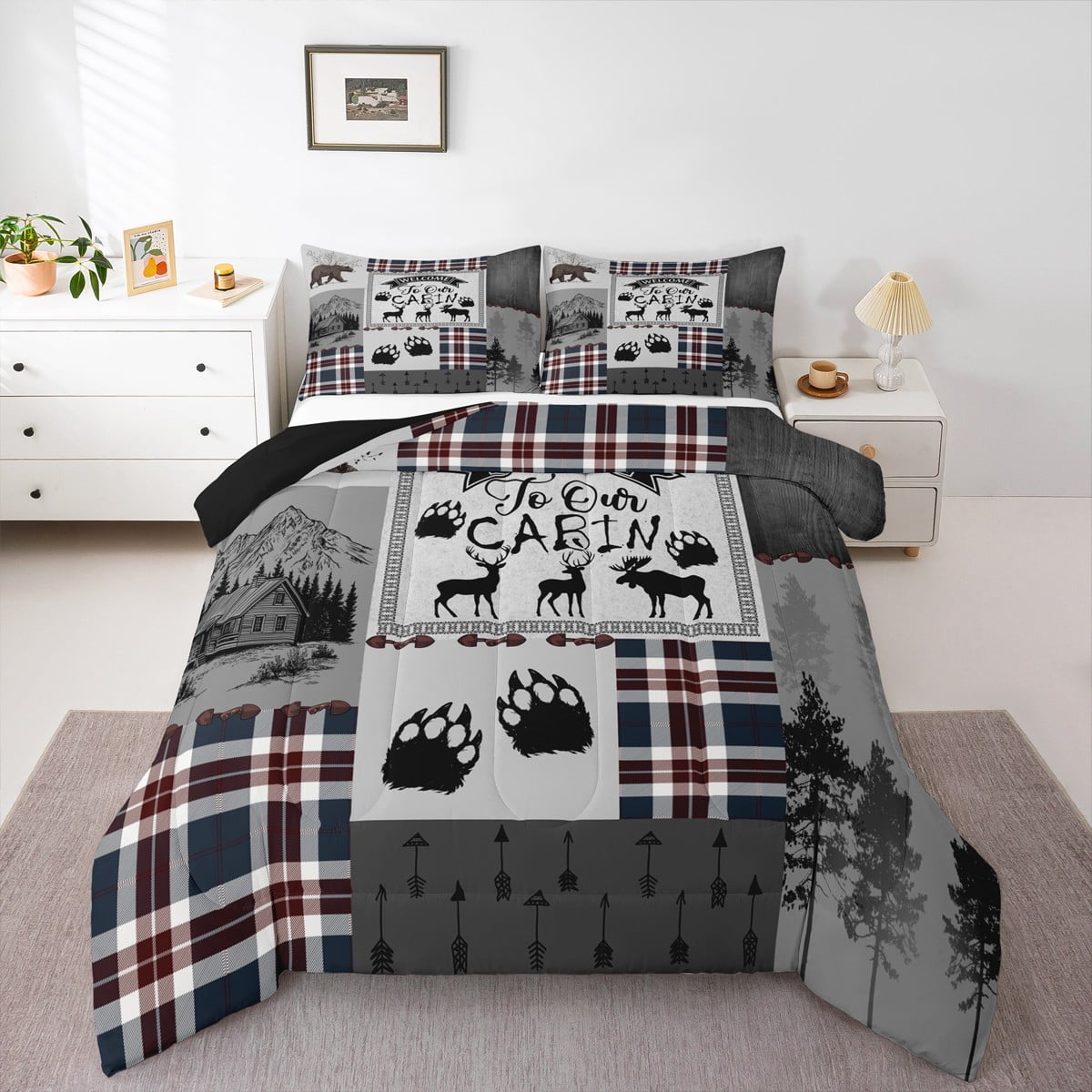 Rustic Patchwork Comforter Queen, Country Cabin Bedding Set Teens Adult ...